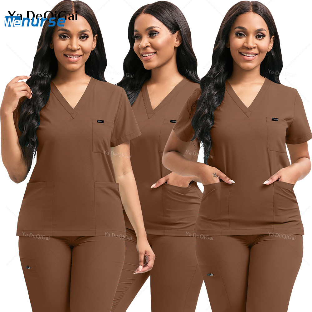 Brown Scrubs Set Wholesale Operating Room Uniforms Medical Scrubs Set ...