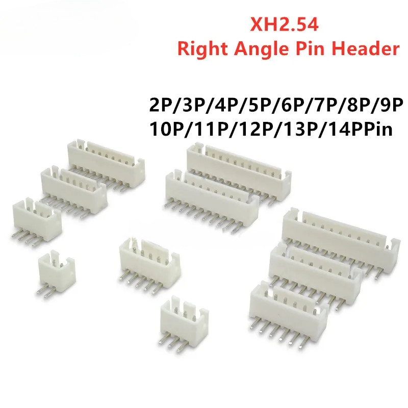 50PCS/Lot XH2.54 Right Angle Pin Header Connector 2P 3P 4P 5P 6P 7P 8P 9P 10P 11P 12P 13P 14P 2 ...
