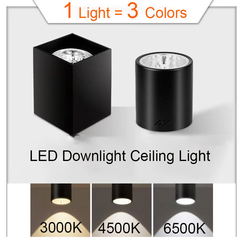 Led Downlight Tri-color Ceiling Light Surface Mounted 3.5/4/5/6Inches ...