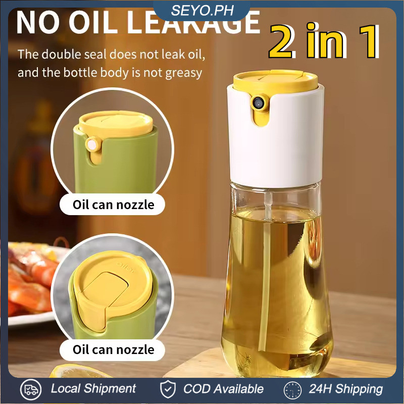 2in1 Olive Oil Dispenser Bottle Glass Oil Spray and Pour Bottles ...