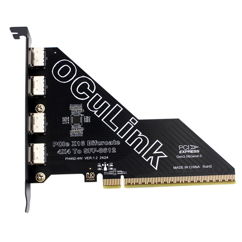 PCIE 4.0 X16 to 4Port OCulink SFF-8612 Split Bifurcation Card PCI ...