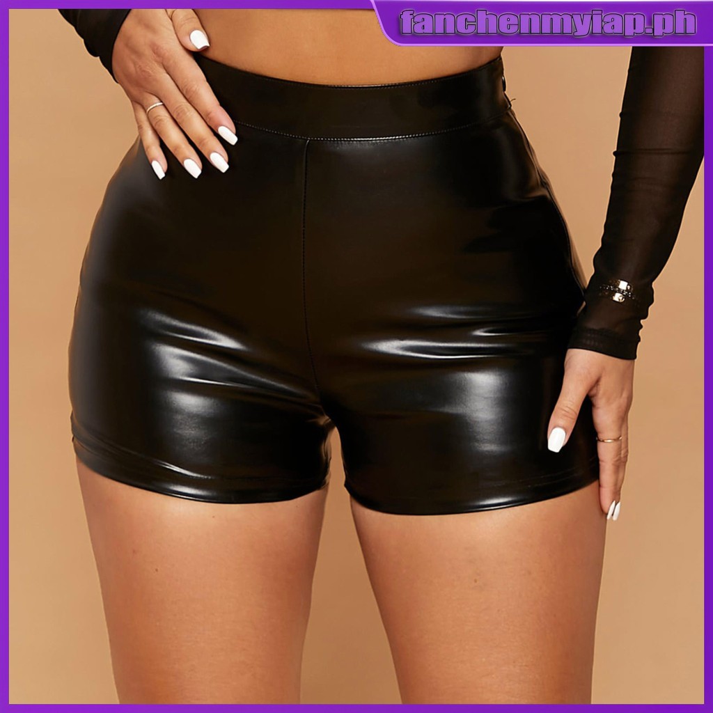KIMI-Women Wet Look Booty Shorts Patent Leather High Waist Mini Short Party Clubwear | Shopee ...