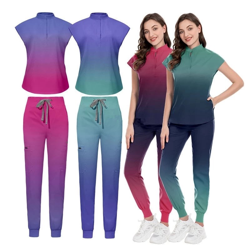 New Gradient Color Scrub Suit ICU Surgical Gown Medical Work Uniforms ...