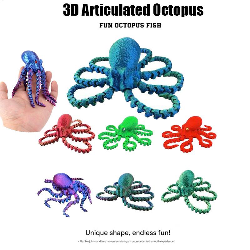 Octopus Fidget 3D Printed Posable Octopus Toy Decorative Figurine ...