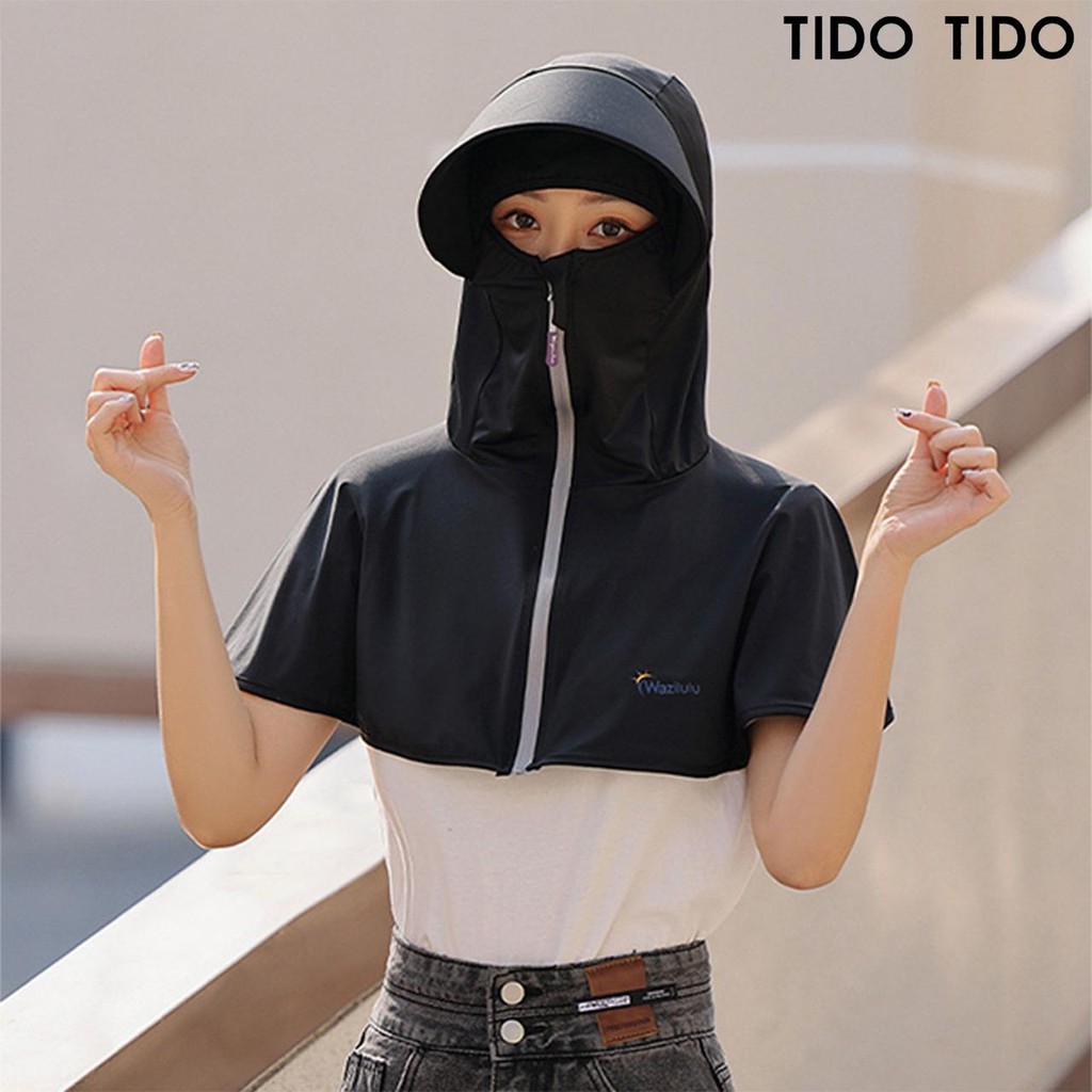 Women's Full Face Neck Sun Protection Clothing Short Top Summer Hooded ...