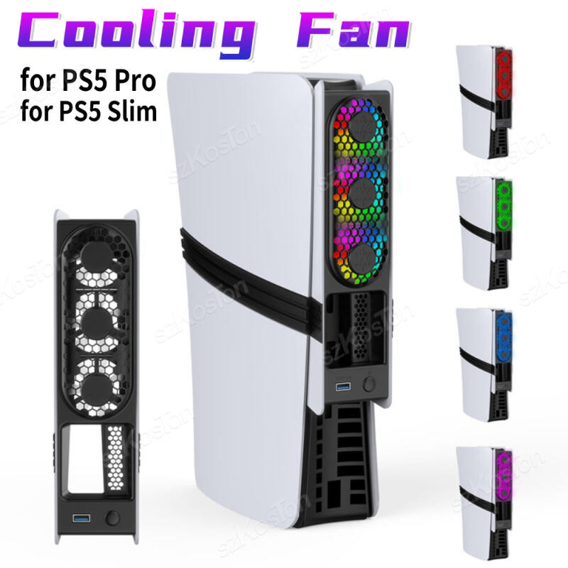 RGB Cooling Fan For PS5 Pro/PS5 Slim External Fan Cooler with USB Port ...