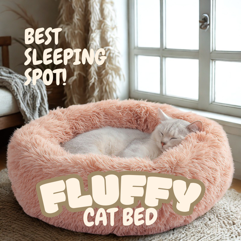 Fluffy Round Cat & Dog Bed – Warm Plush Pet Nest, Non-Slip Base ...