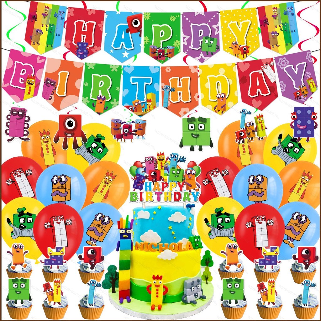 SQ2 Numberblocks theme kids birthday party decorations banner cake ...