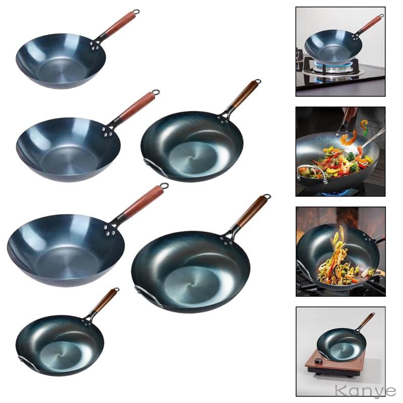 [KY] Wok Pan Nonstick Wok Non Stick Gas Wood Handle Omelet Flat Bottom ...