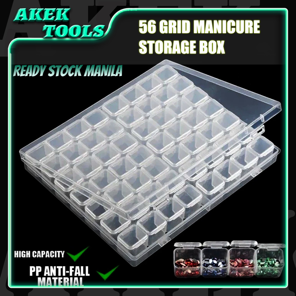 56 grid transparent storage box jewelry nail tool box with lid display ...