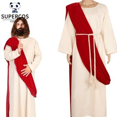 Jesus Costume Men Shepherd Cosplay Outfit with Wig Beard for Halloween ...