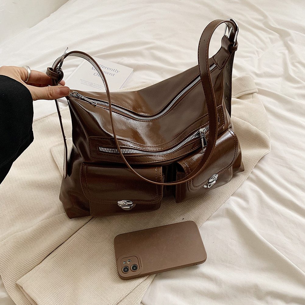 Underarm Bag for Women Adjustable Strap Retro Handbag PU Leather Zipper ...