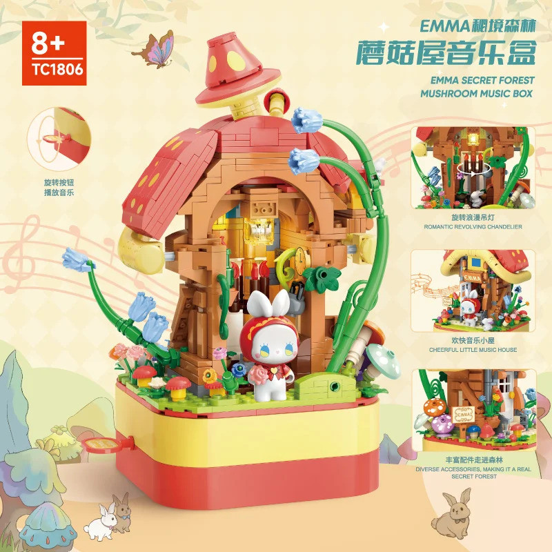 EMMA Secret Forest Rotating Music Box Building Block Kawaii Ornaments ...
