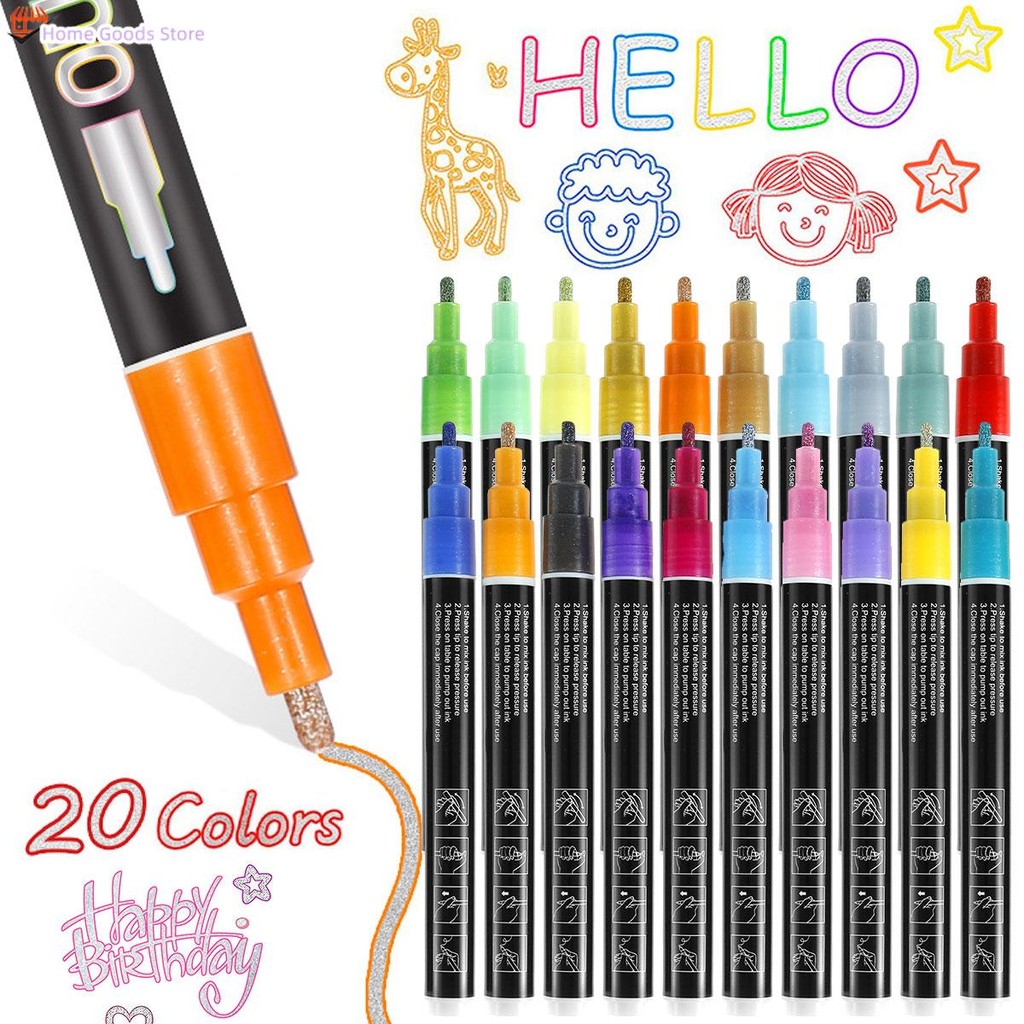 20 Colors Outline Marker Double-line Shimmer Markers Plastic Self ...