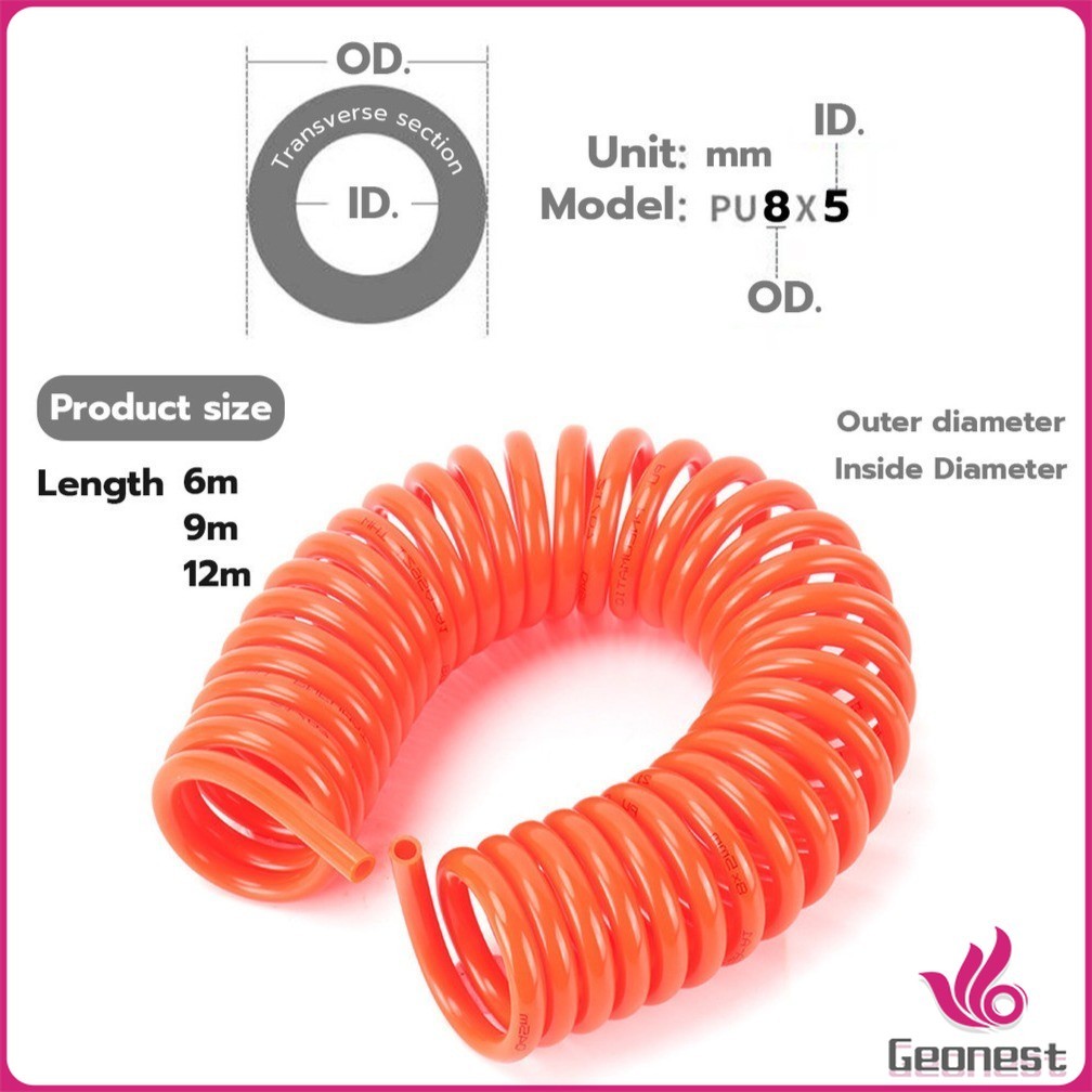 Geonest PU Air Compressor Hose Tube Pneumatic Spring Pipe 6 M / 9 M /12 ...