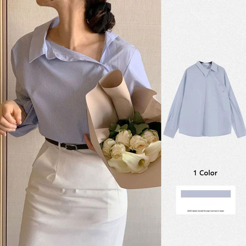 Casual Long Sleeves Blouse for Women Korean Stlye Striped Shirt ...