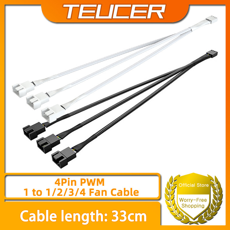 TEUCER 4-Pin Splitter Cable 4 Pin 1 to 3 Way PWM Fan Splitter Cable ...