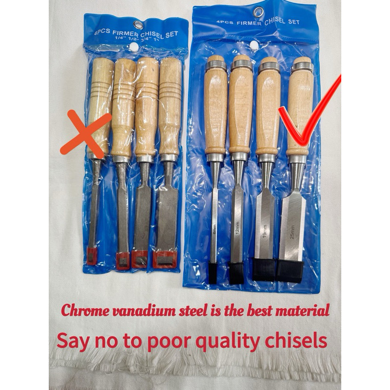 cccy 4PCS WOODWORKING FLAT CHISEL SET 1/4" 1/2" 3/4" 1" Firmer chisel ...