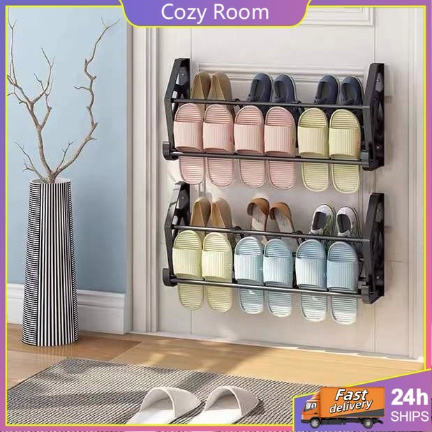 63cm Punch Free Shoe Organiser Wall Mounted Slipper Shoe Rack Door Back ...