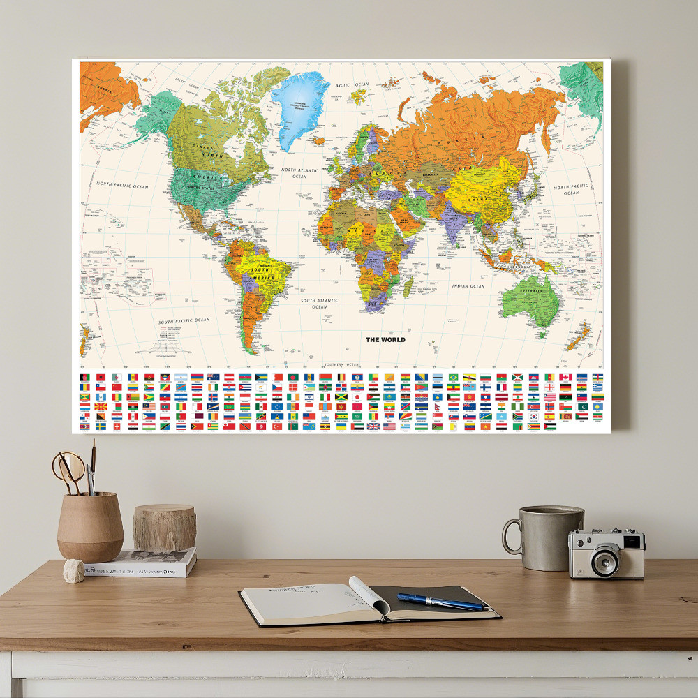 &best& World Map-Countries with Cities,Unframed World Map,Wall Decor ...