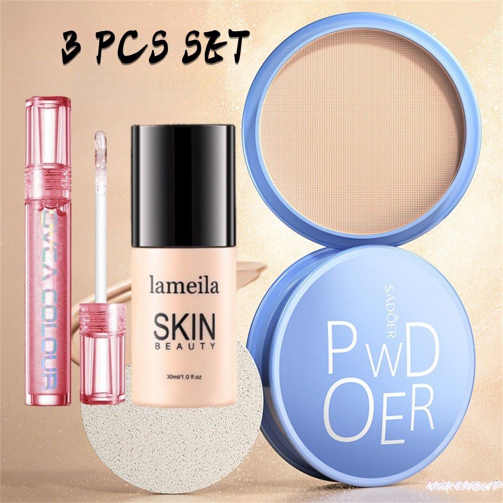 【ph】 3 Pcs Face Makeup Set Matte Concealer Liquid Foundation Waterproof ...