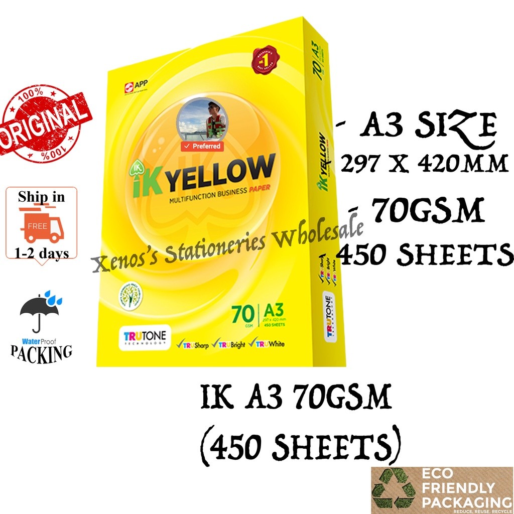 IK YELLOW A3 70GSM PHOTOSTAT PAPER / IK YELLOW A3 70G PAPER | Shopee Philippines