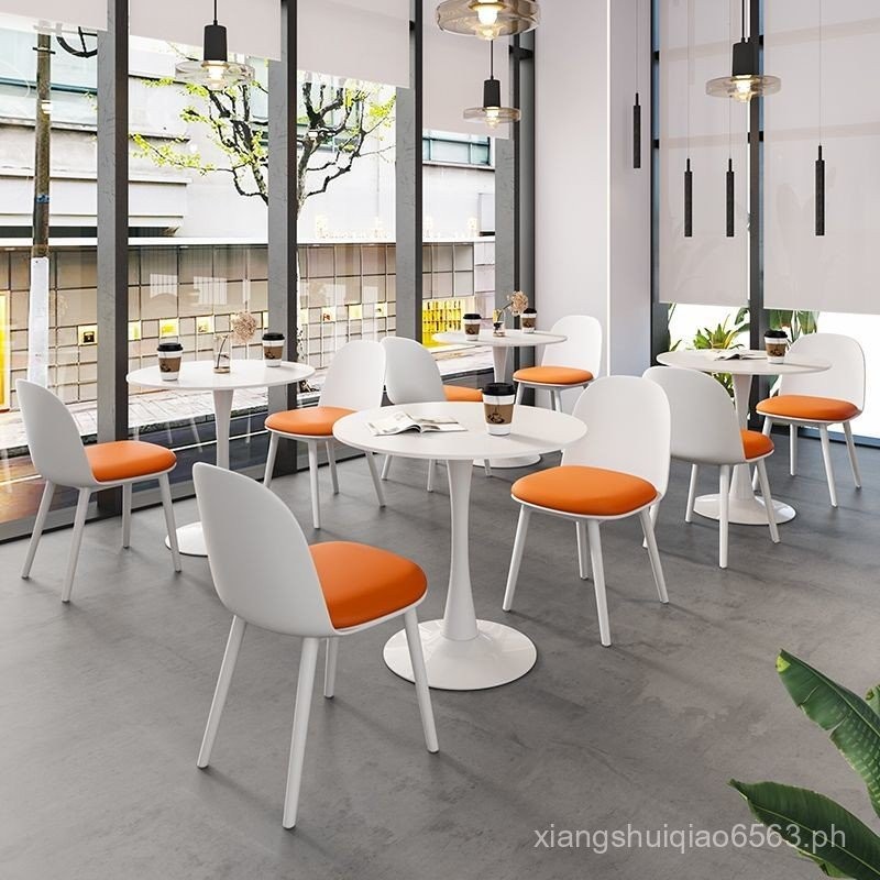 Cream Style round Table Simple White Milk Tea Shop Negotiation ...