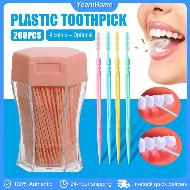 200pcs/Box Double Head Tooth Floss Disposable Plastic Interdental ...