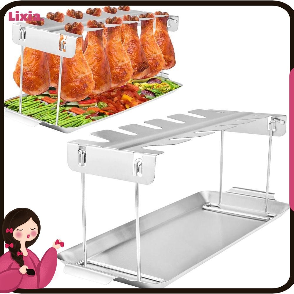 LIXIA Chicken Leg Rack, Folding with Drip Tray Chicken Drumstick Holder ...