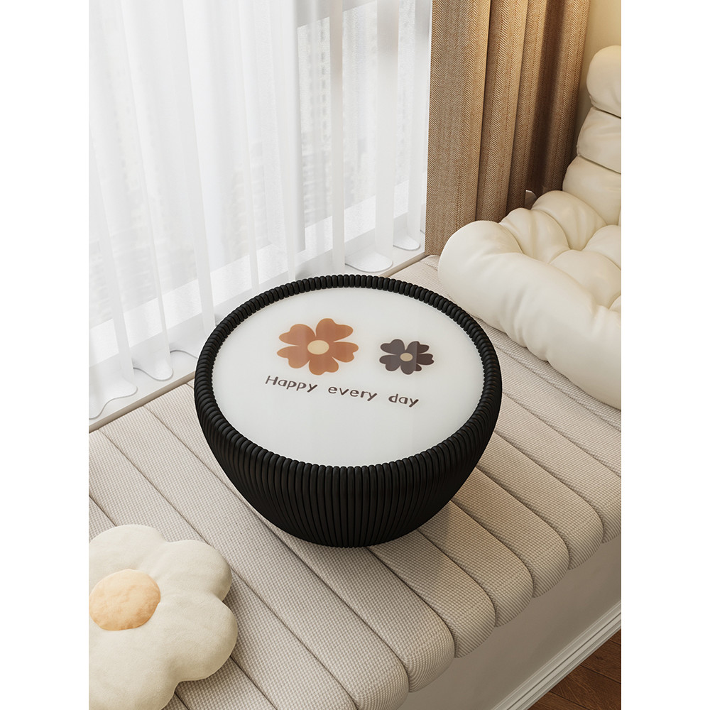 Cream Style Bay Window Coffee Table Bedroom Balcony Round Glass Small ...