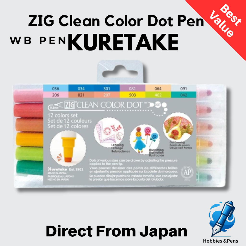 Kuretake ZIG Clean Color Dot Water-Based Markers - Assorted Color Sets ...