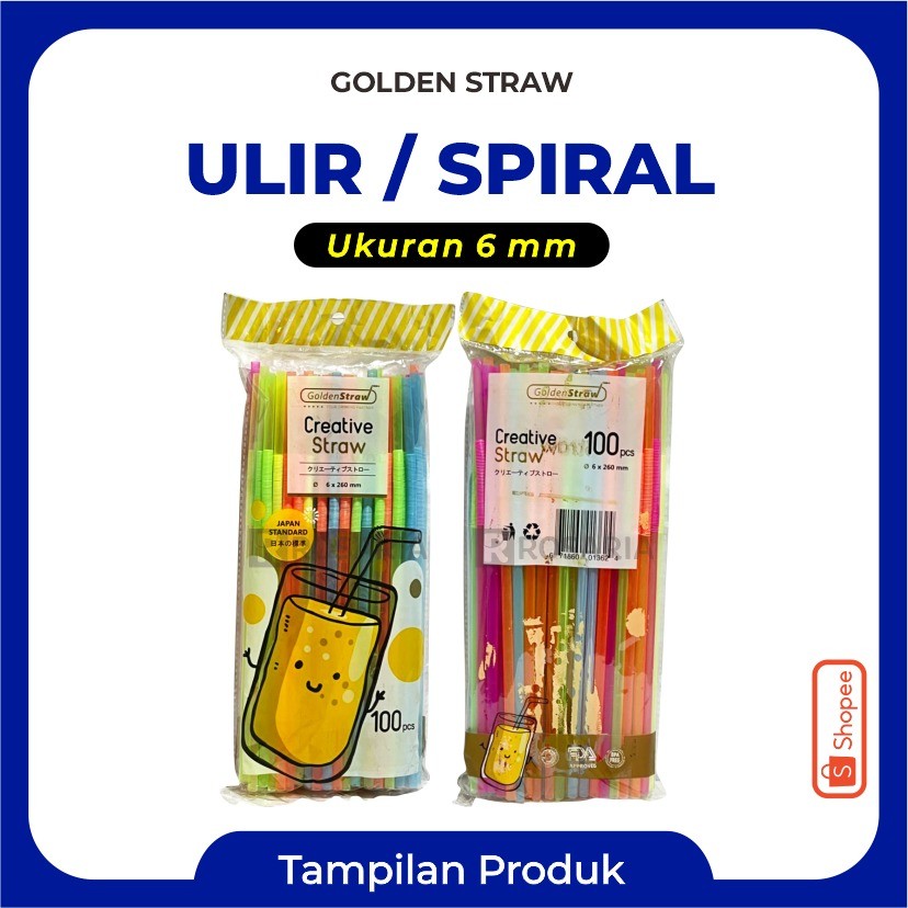 Spiral THREAD Straw GOLDEN Brand Blunt Plastic Drink Straw | Shopee ...