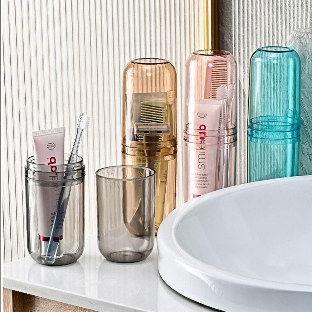 2 in 1 Plastic Brushing Cup,Toothbrush Storage , Portable Transparent ...