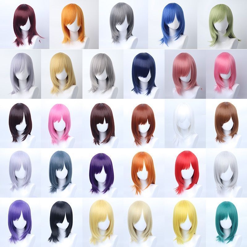 40cm multicolour cosplay wig Medium-length hair wig for woman full head ...
