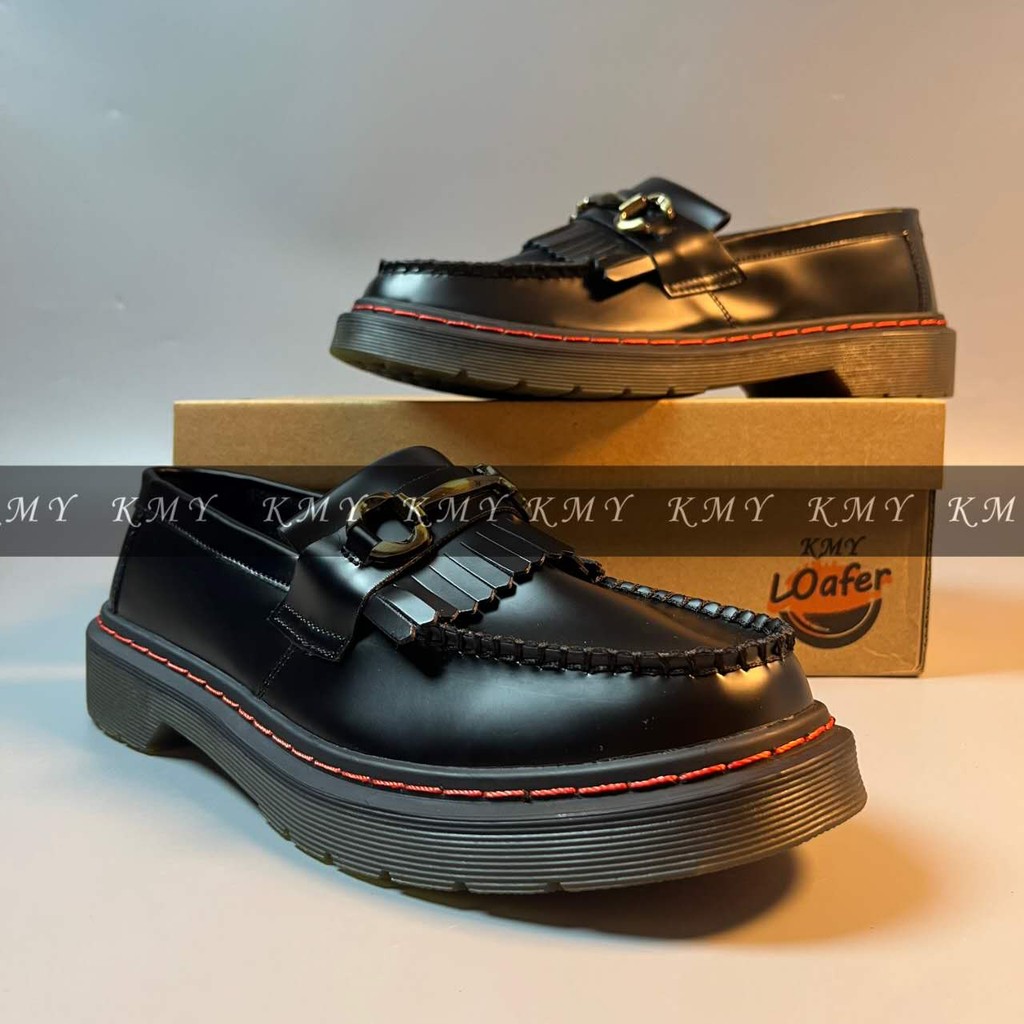 KMY NEW RED metal buckle loafers couple leather slip-on shoes fringe ...