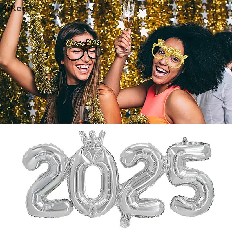 AiRed 5PCS 2025 Crown Number Foil Balloons Happy New Year Eve Party ...