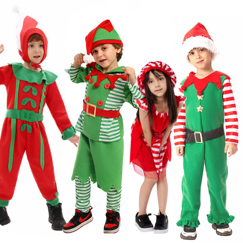 Children Christmas Elf Cosplay Costume Santa Claus Helper Boys Girls ...