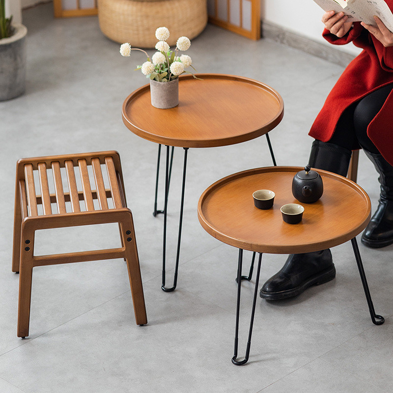 Folding Small round Table Outdoor Camping Portable Coffee Table Bamboo ...