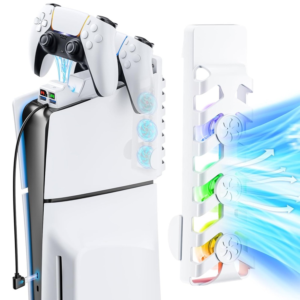 PS5 Slim Cooling Fan for PS5 Slim Digital/Discs Edition with 3 Fans/2 ...