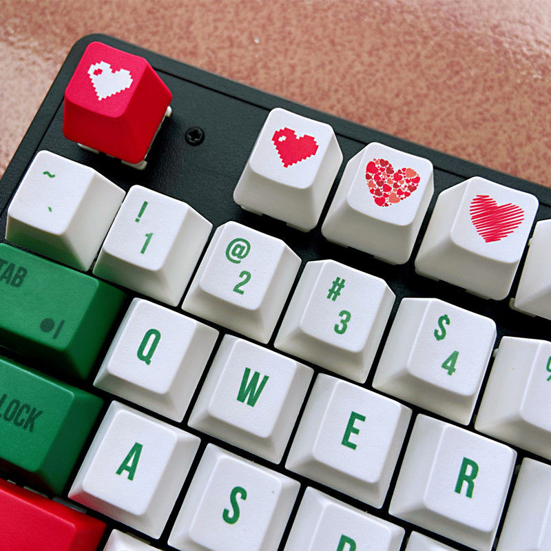 High Aesthetic Red Heart-shaped Pixel Key Caps PBT Thermal Sublimation ...