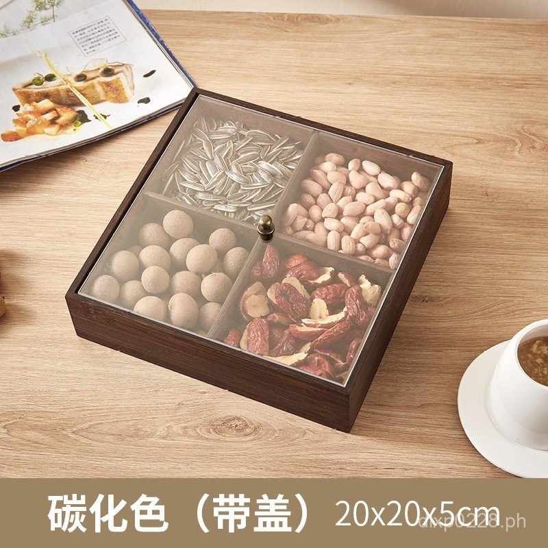 Solid Wood Bamboo#Living Room Nut Box Candy Box High with Lid Melon ...