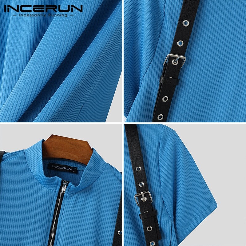 INCERUN Men Vintage Minimalist Stand Neck Half-Zip Side Diagonal Button ...