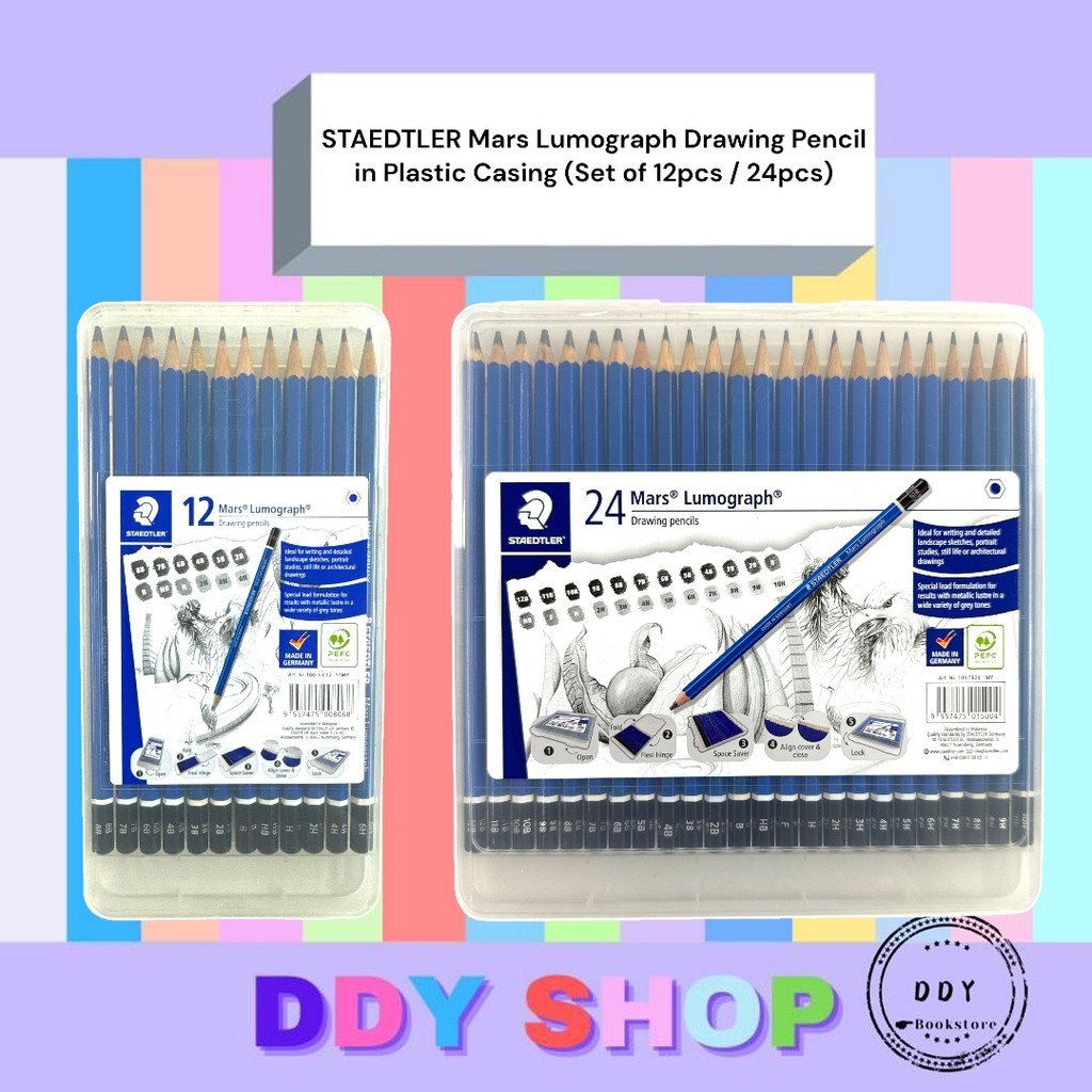 Staedtler Mars Lumograph 100 Drawing Pencils Set Box of 12 Degrees/ 24 Degrees | Shopee Philippines