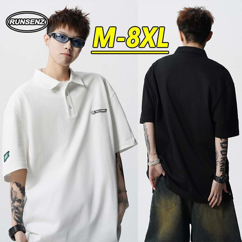 M-8XL Korean Style Black Polo Shirt Men Plus Size T Shirt Simple Casual Loose Short Sleeve Top ...