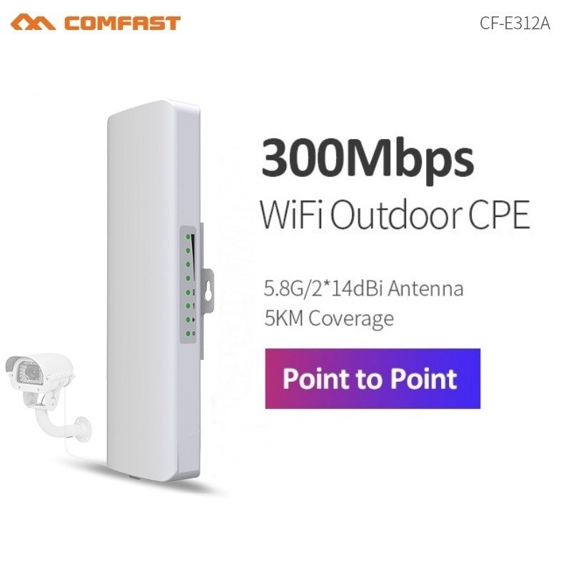 Comfast 5.8G Outdoor Wireless Bridge,5-10KM Point To Point WiFi CPE,300Mbps wifi Amplifier E312A ...