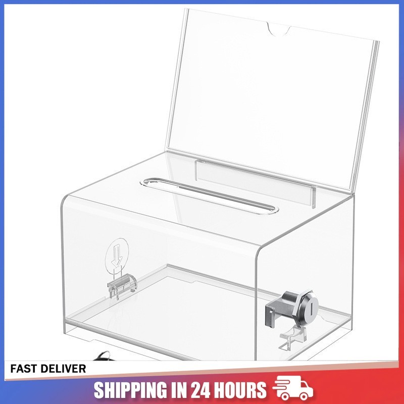 [Fast Shipping] Donation Box Acrylic Tip Box With Lock And Key Clear ...