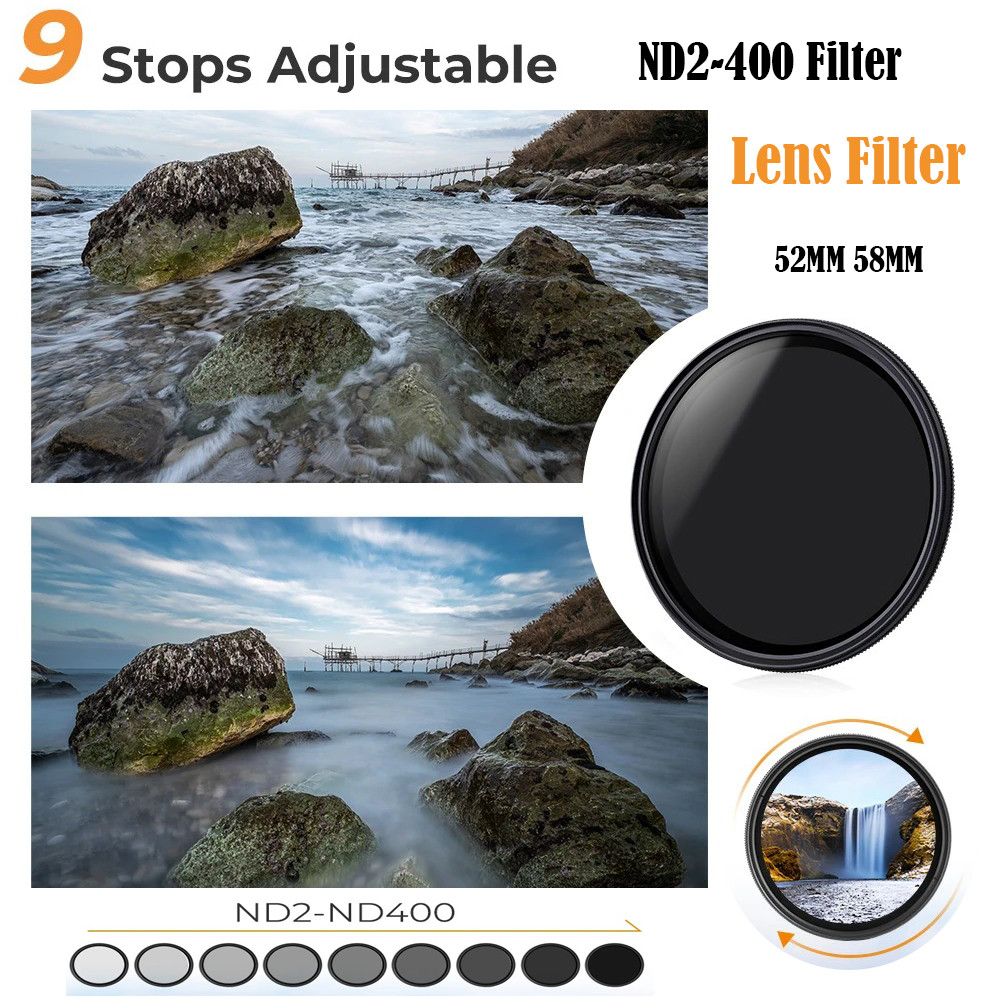 Dynamic ND2 to ND400 Filter 52MM 58MM 67mm Slim Fader Variable ND Lens Filter Neutral Density ...