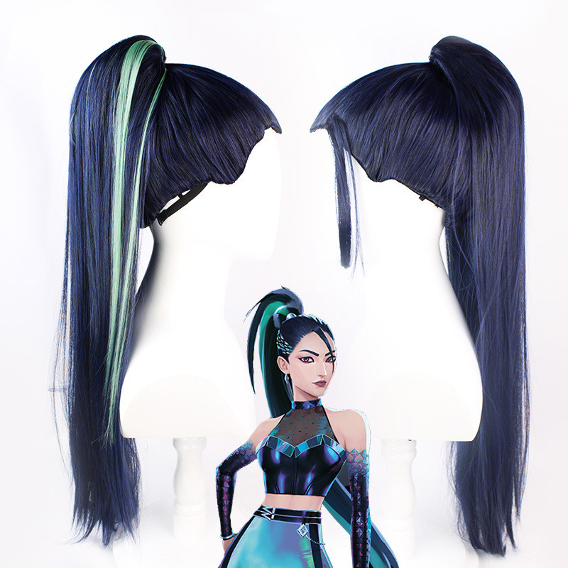 Navy Blue Gradient Green Women Hair Wig for League of Legends LOL Kai ...