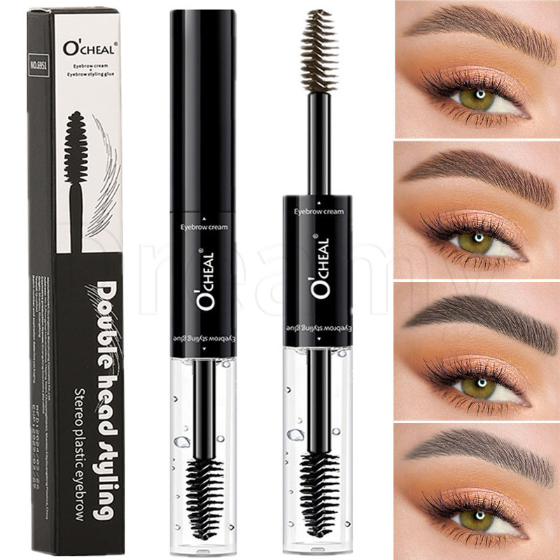 Double-Head Tinted Eyebrow Cream - Transparent Setting Liquid With ...