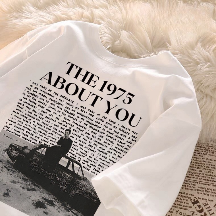 SiSi Shop Korean retro pure cotton English font print oversized T-shirt ...